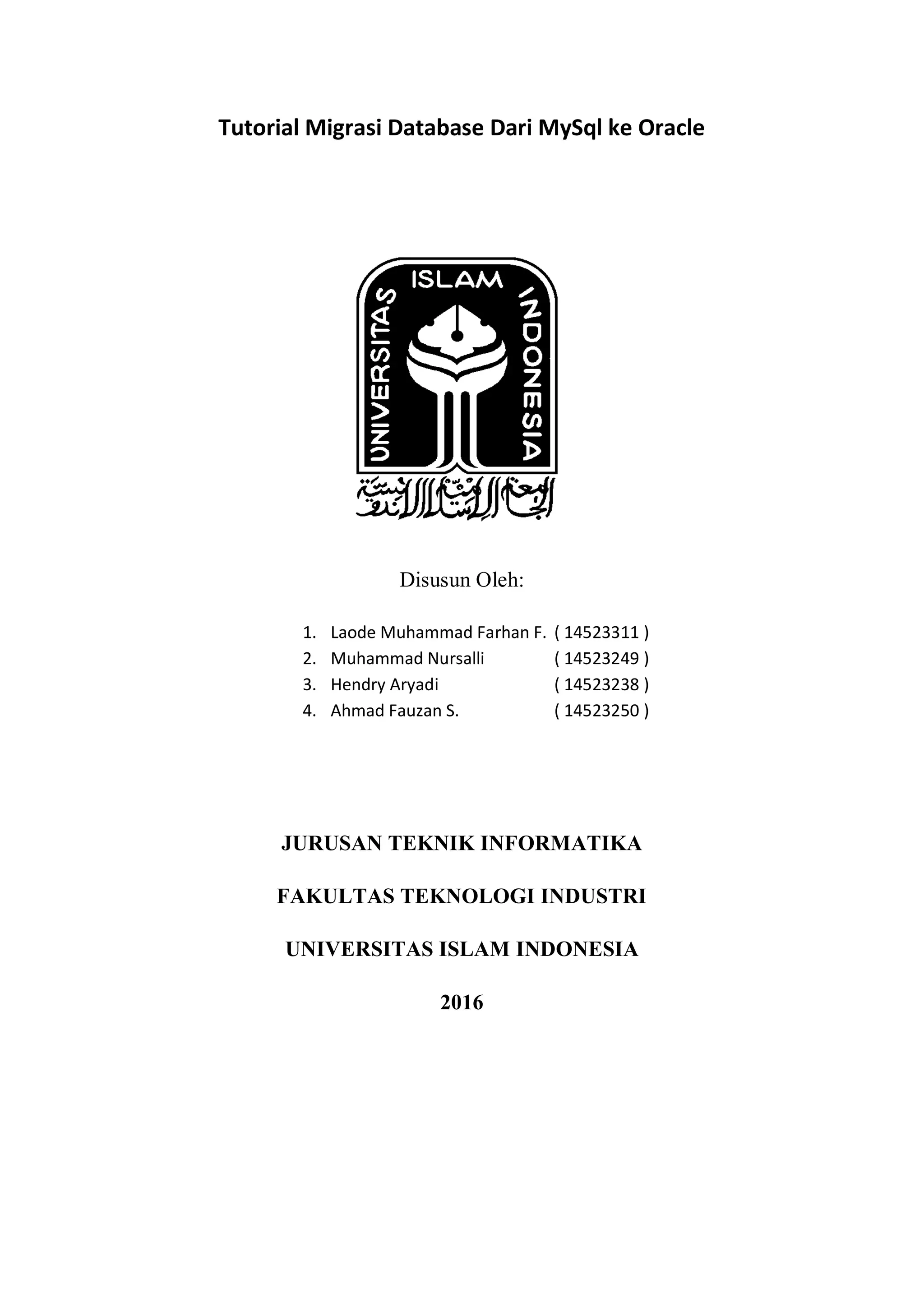 25605 Tutorial Migrasi Database Dari My Sql Ke Oracle Kelompok 9 Pdf 