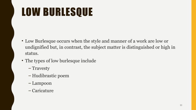 BURLESQUE- PowerPoint-Meaning, types and examples | PPT
