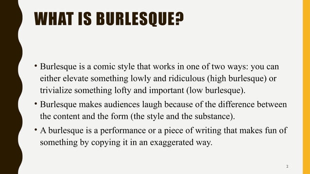 BURLESQUE- PowerPoint-Meaning, types and examples | PPT