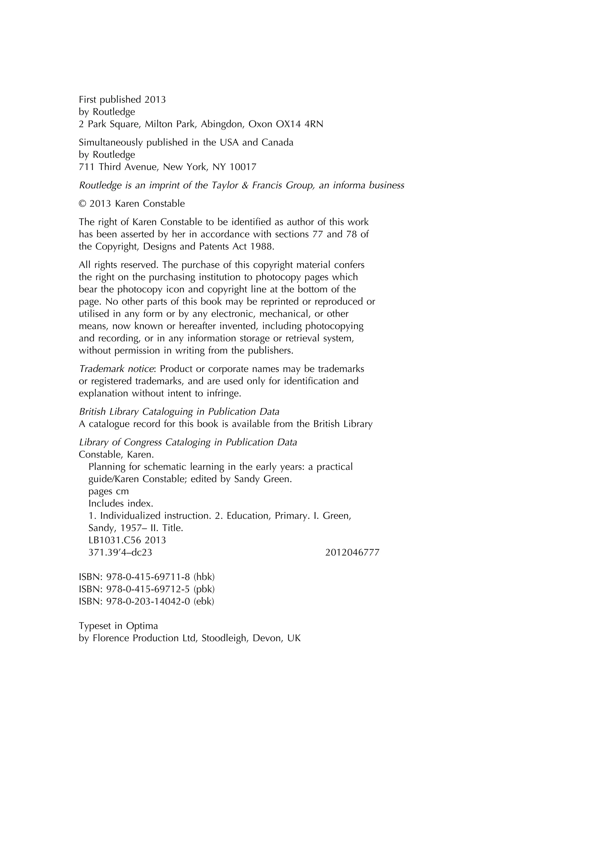 Planning For Schematic Learning In The Early Years A Practical Guide Karen Constable Sandy Green ...