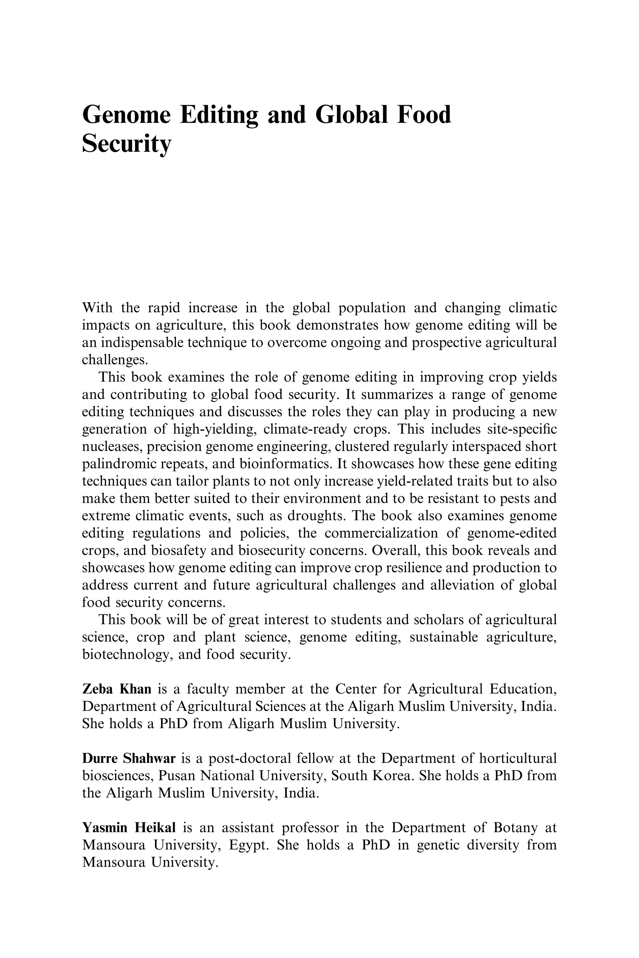 Genome Editing And Global Food Security Molecular Engineering ...