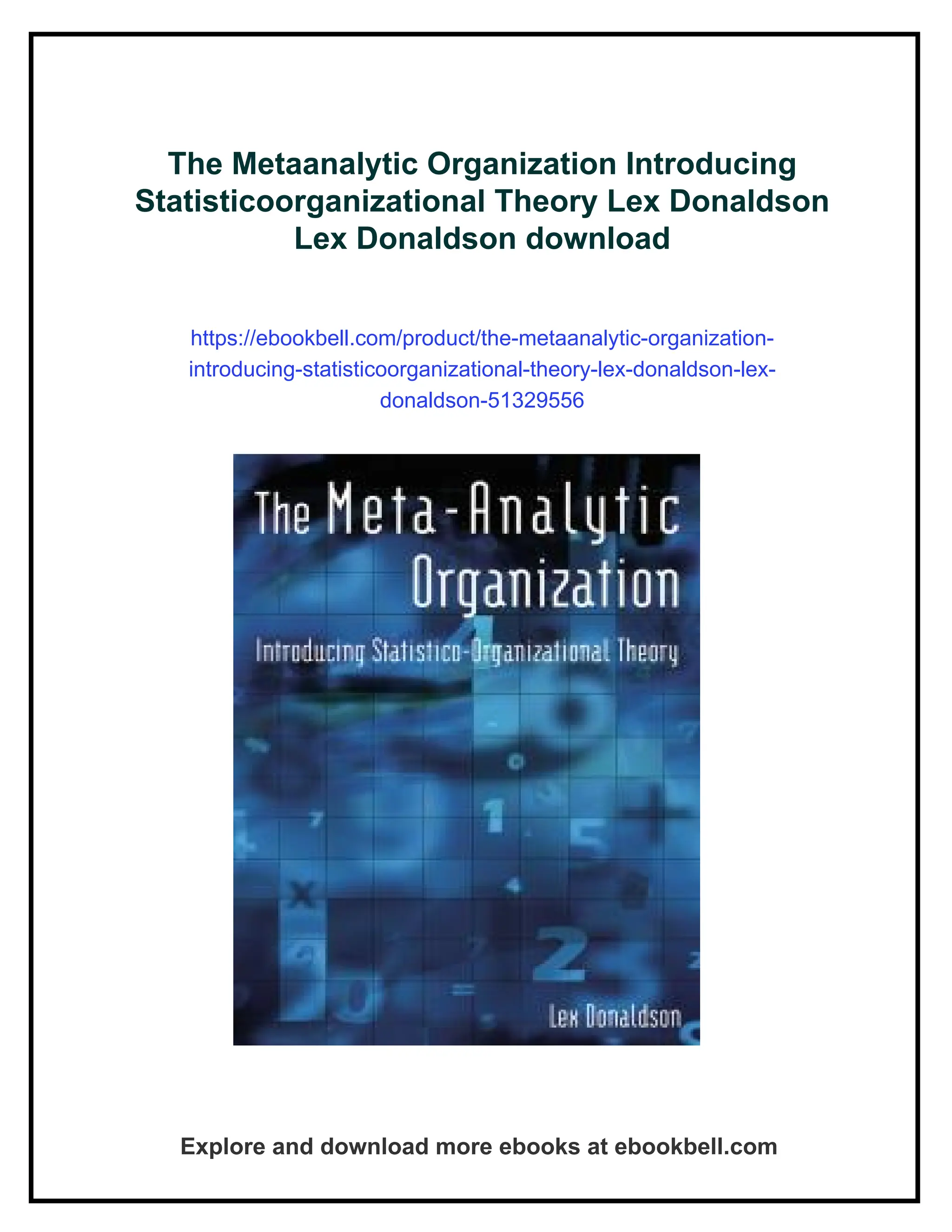 The Metaanalytic Organization Introducing Statisticoorganizational ...