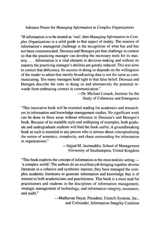 Managing Information In Complex Organizations Semiotics And Signals ...