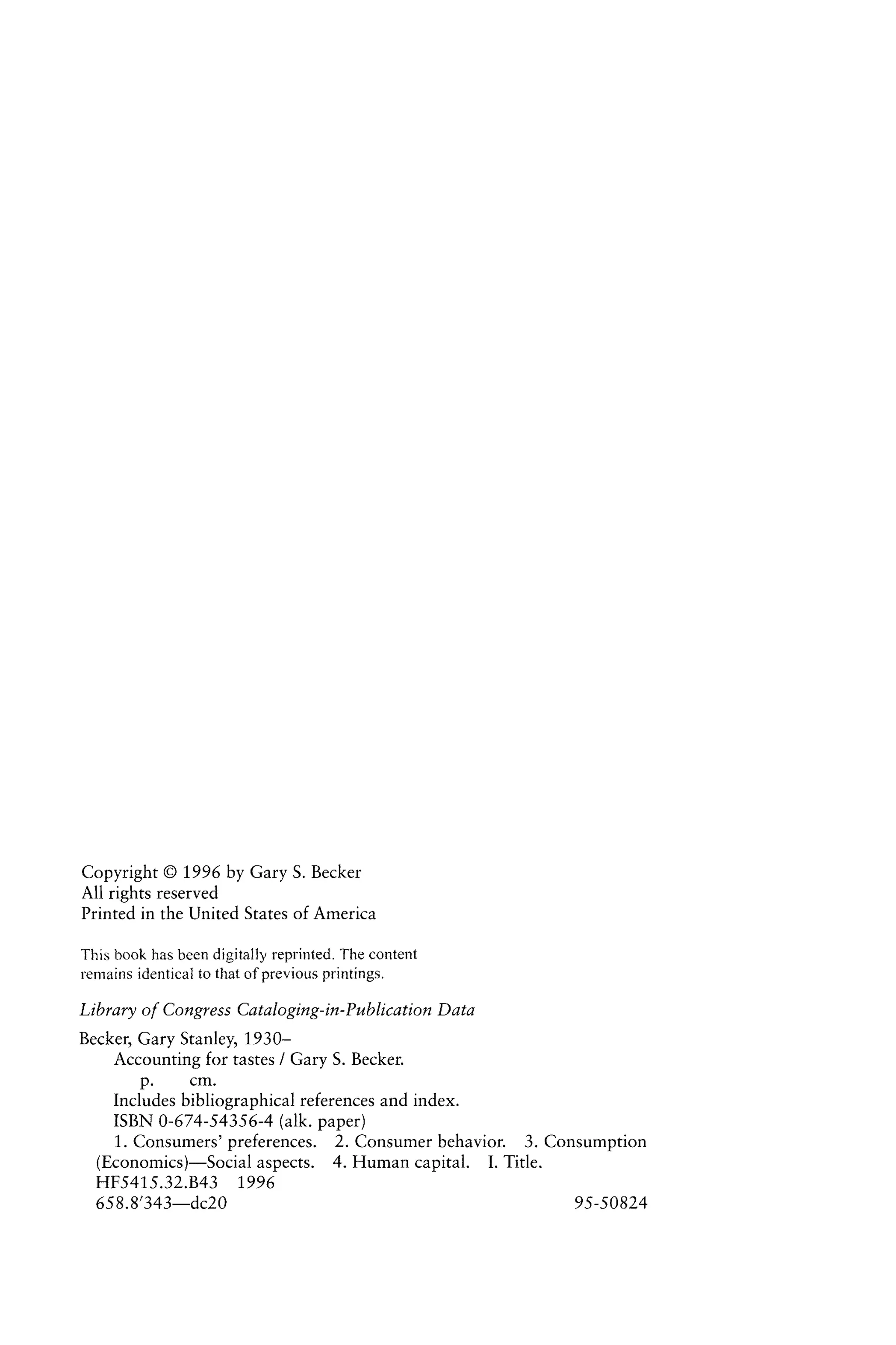 Accounting For Tastes Gary Stanley Becker | PDF