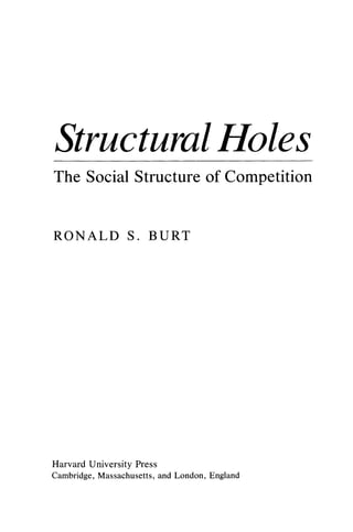 Structural Holes The Social Structure Of Competition Ronald S Burt | PDF
