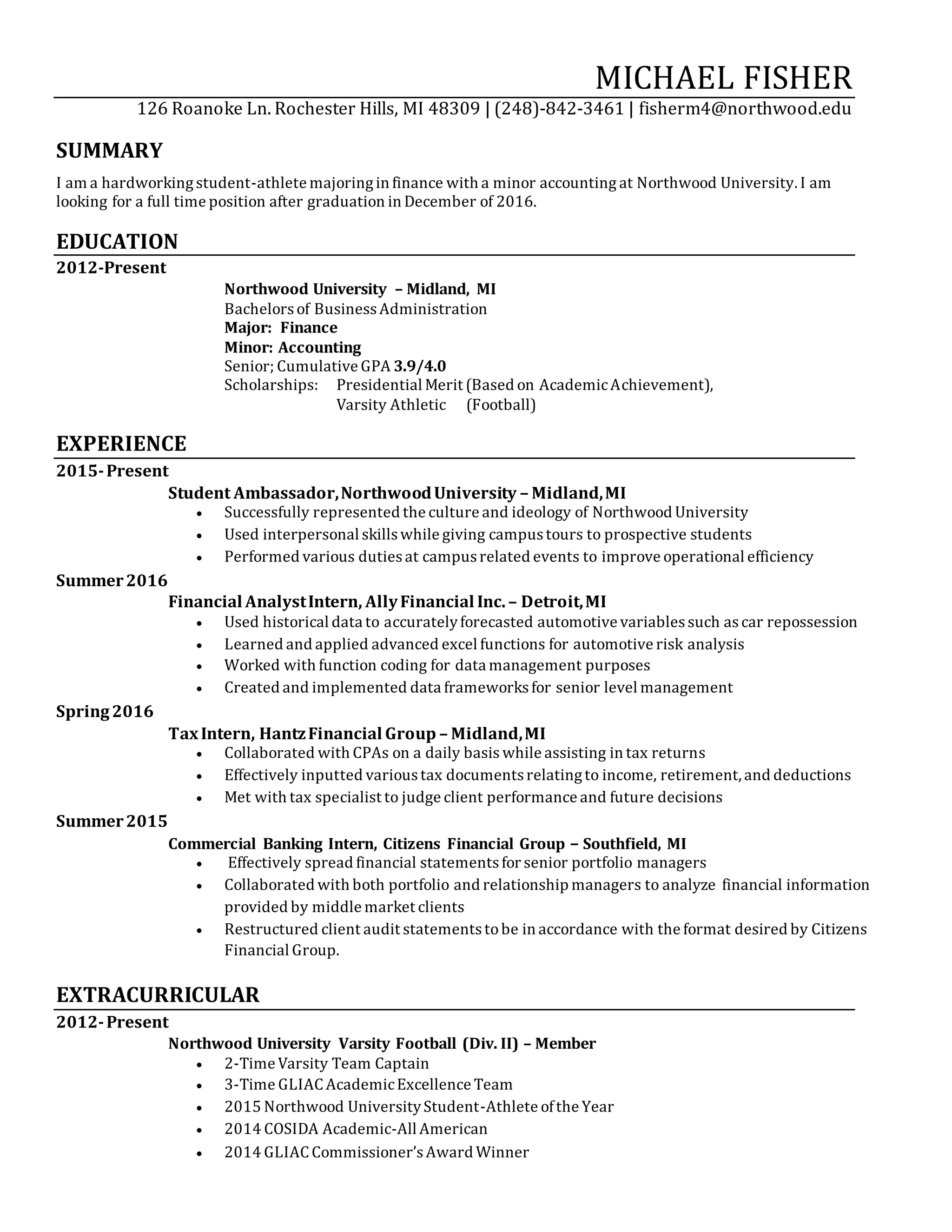 Michael Fisher Resume 2016 | DOCX