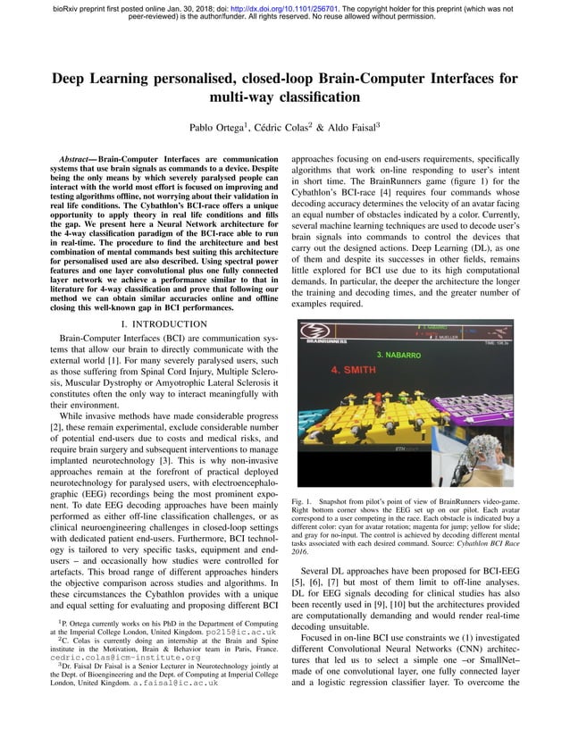 Deep Learning personalised, closed-loop Brain-Computer Interfaces for multi-way classification | PDF