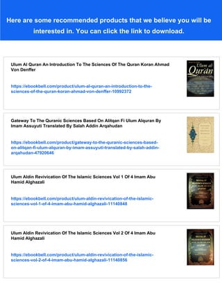 Ulum Alquran An Introduction To The Sciences Of The Quran Ahmad Von ...