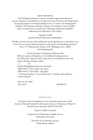 Efficiency Equity And Legitimacy The Multilateral Trading System At The ...