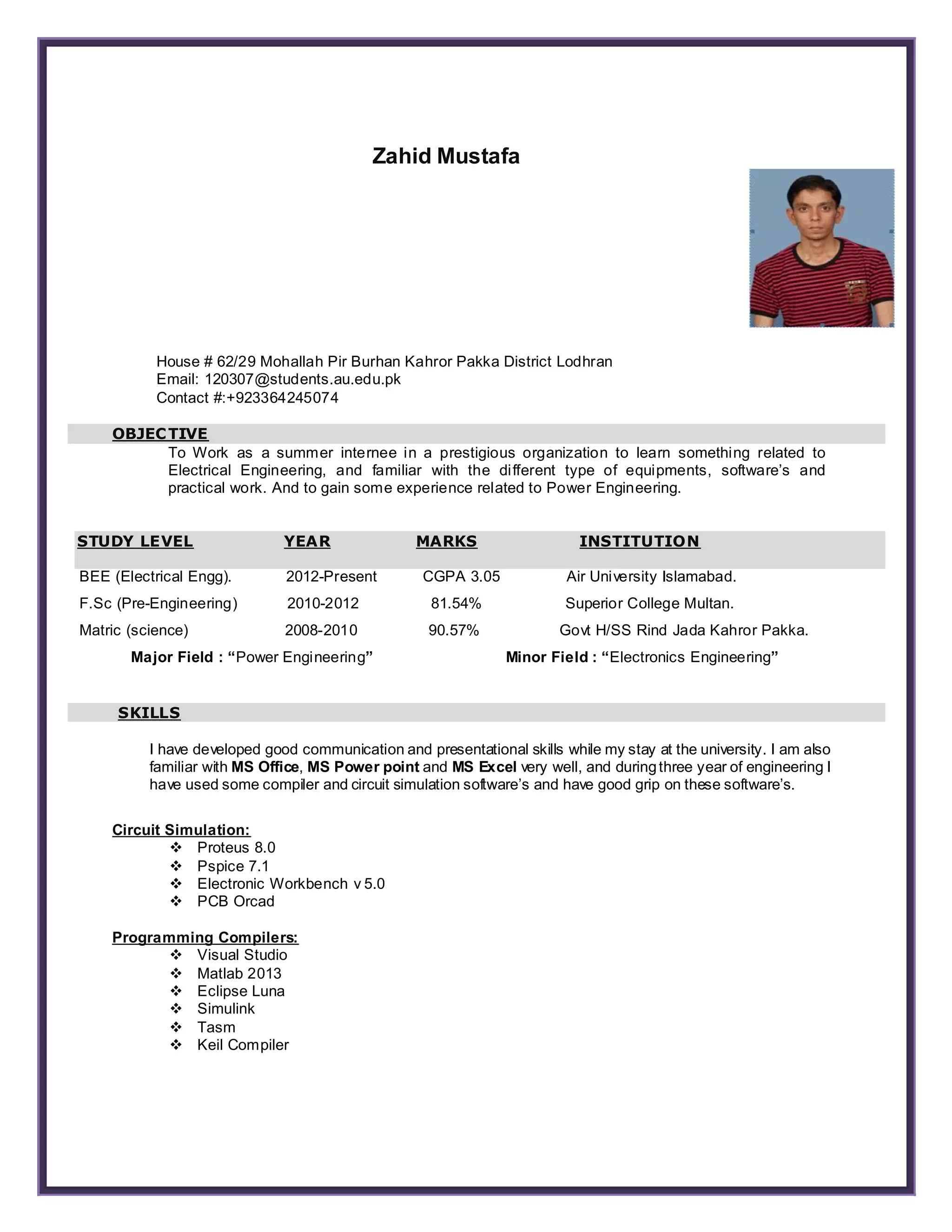 Zahid Mustafa Cv for Internship | PDF