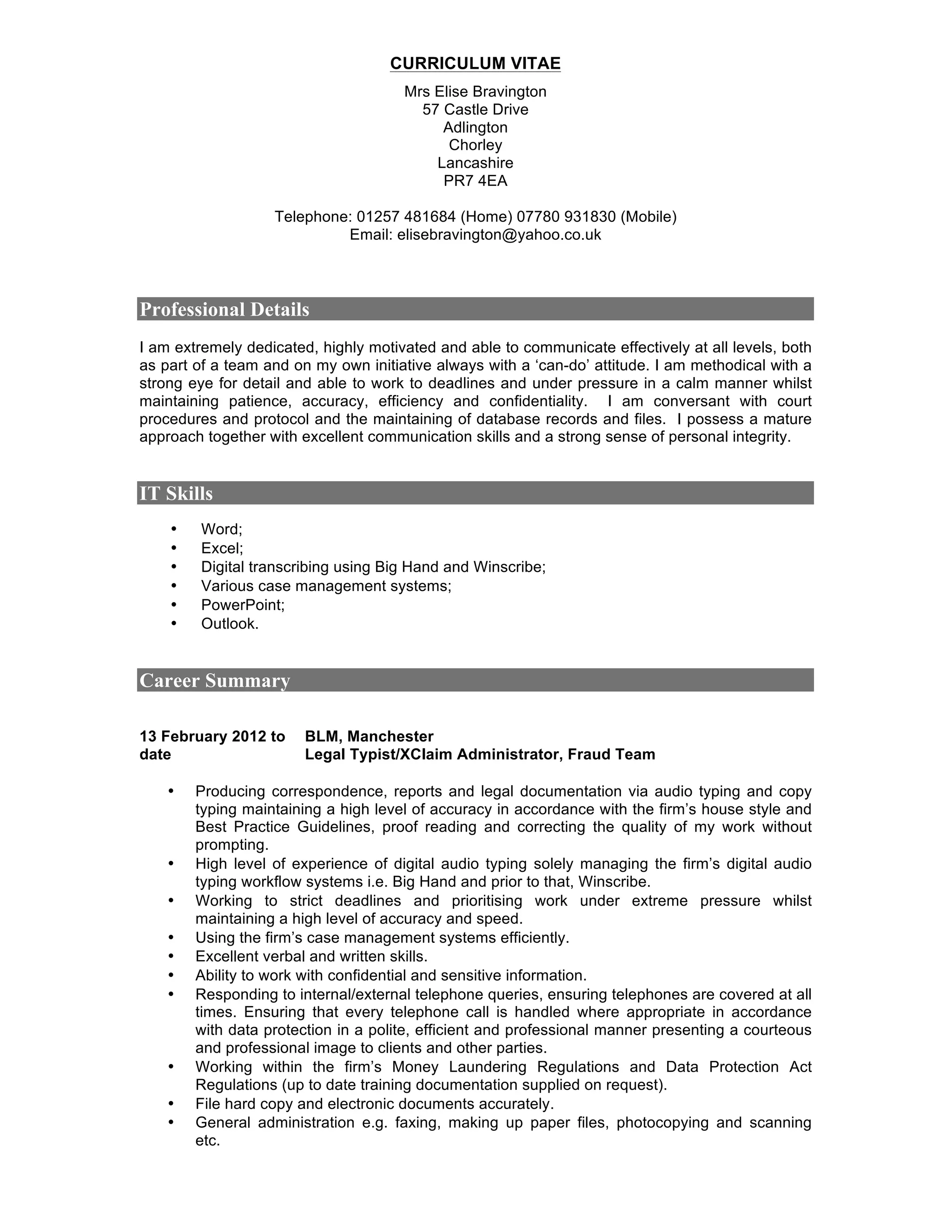 Elise Bravington CV 2016 1 | PDF
