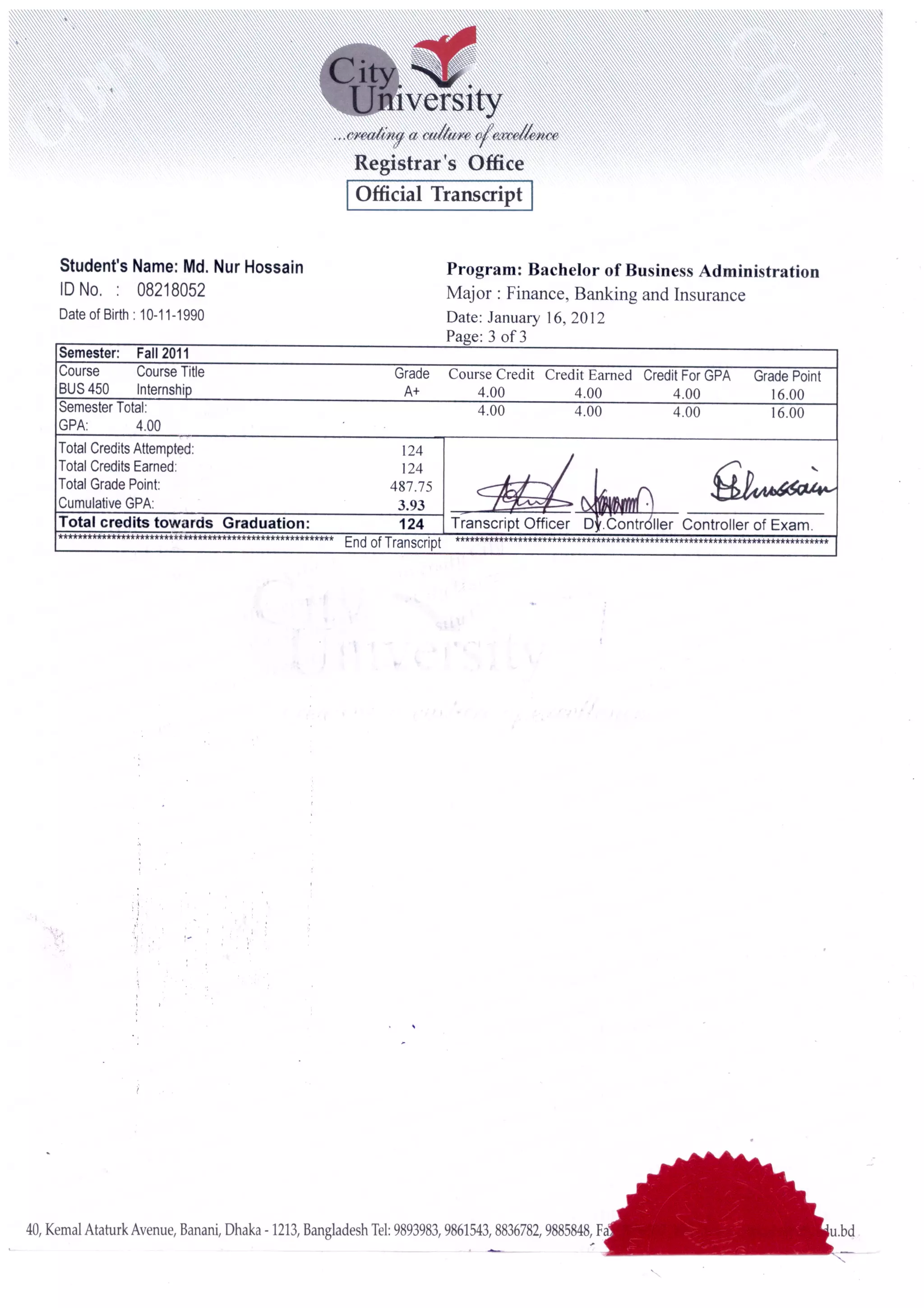 BBA Certificate & Transcripts | PDF