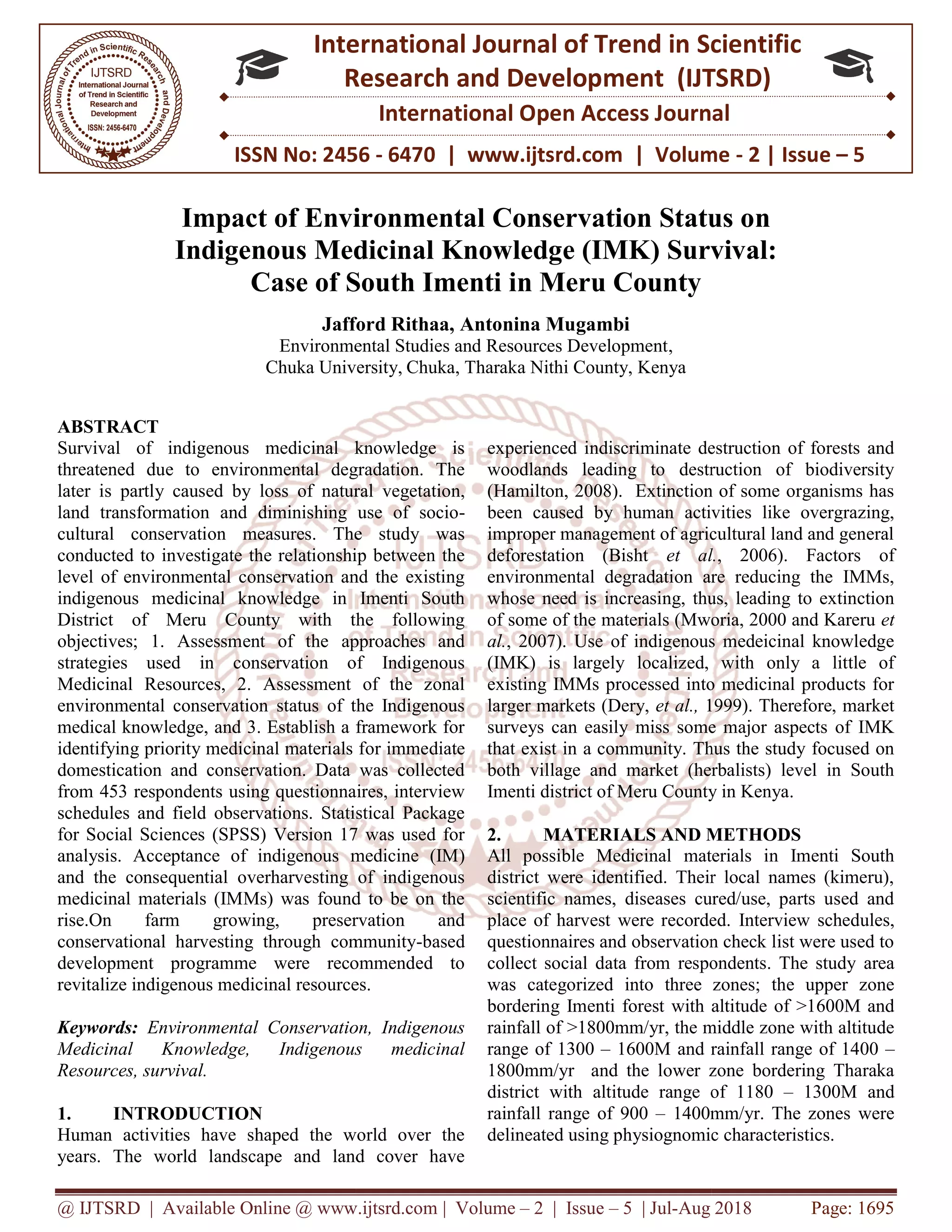 Impact of Environmental Conservation Status on Indigenous Medicinal ...
