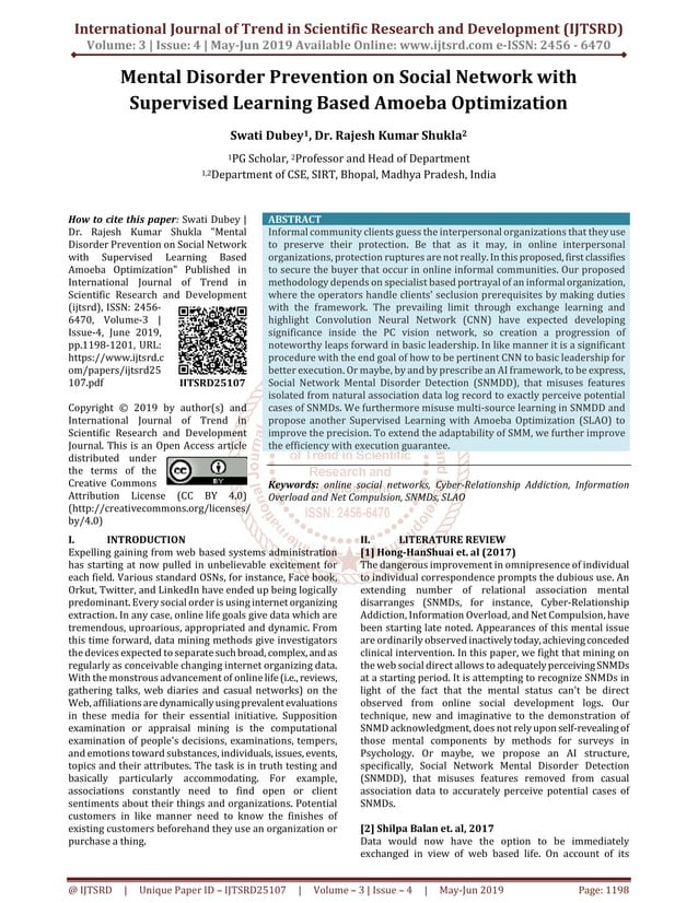 Mental Disorder Prevention on Social Network with Supervised Learning Based Amoeba Optimization ...
