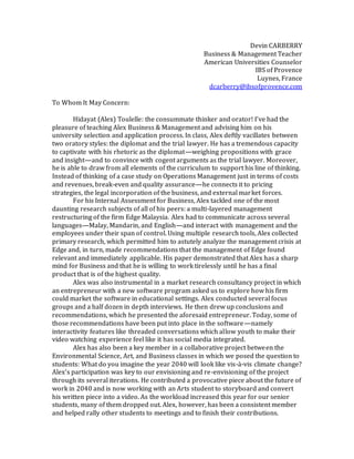 Alex Toulelle letter of rec | PDF