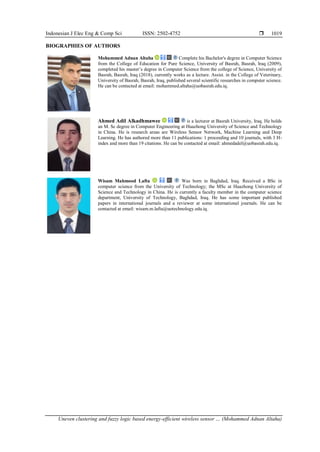 Uneven clustering and fuzzy logic based energy-efficient wireless sensor networks | PDF