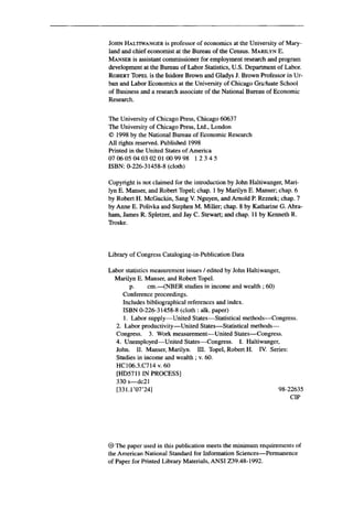 Labor Statistics Measurement Issues John Haltiwanger Editor Marilyn E ...