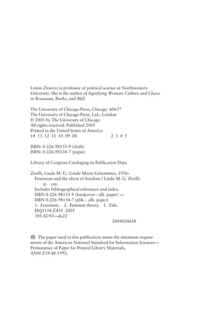 Feminism And The Abyss Of Freedom Linda M G Zerilli | PDF