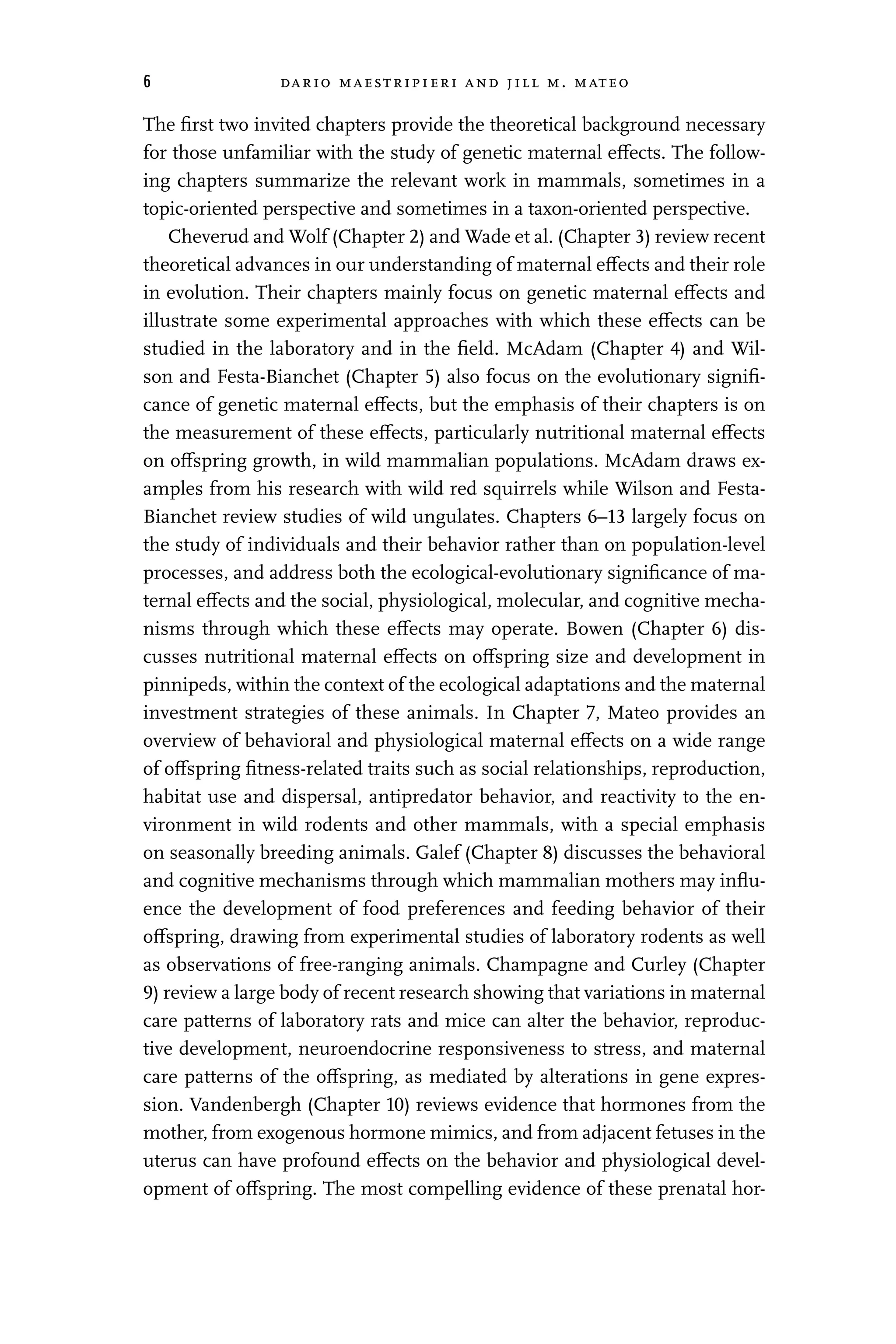 Maternal Effects In Mammals Dario Maestripieri Editor Jill M Mateo ...