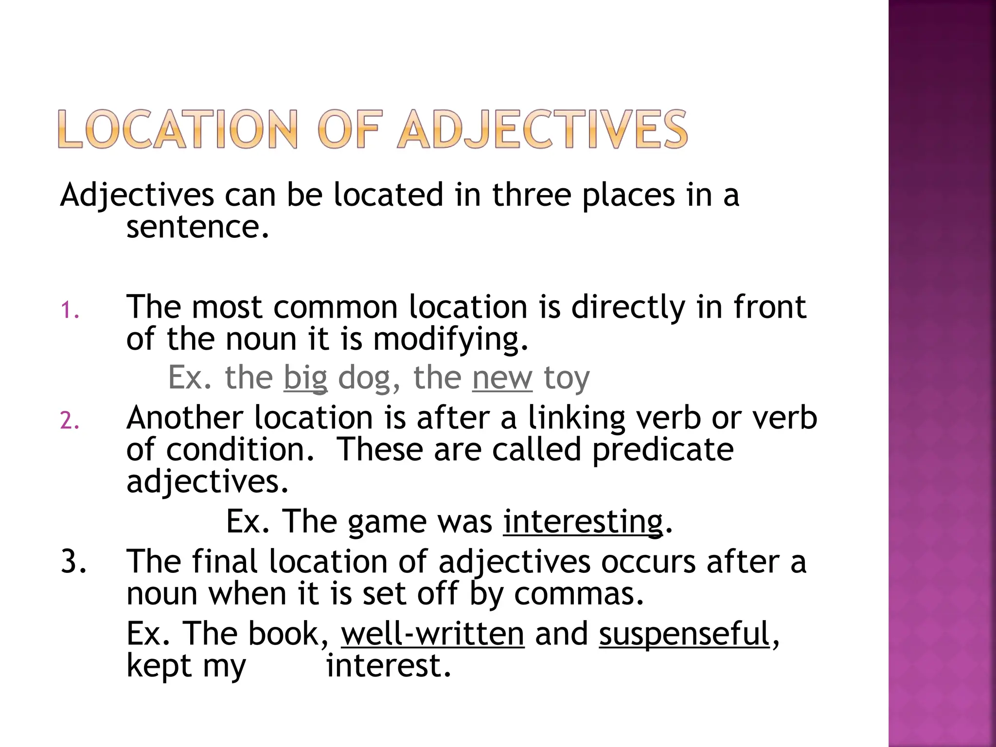 adjectives and its kinds, English grammar , parts of speech | PPT