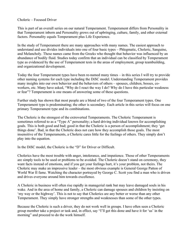 Choleric | DOC