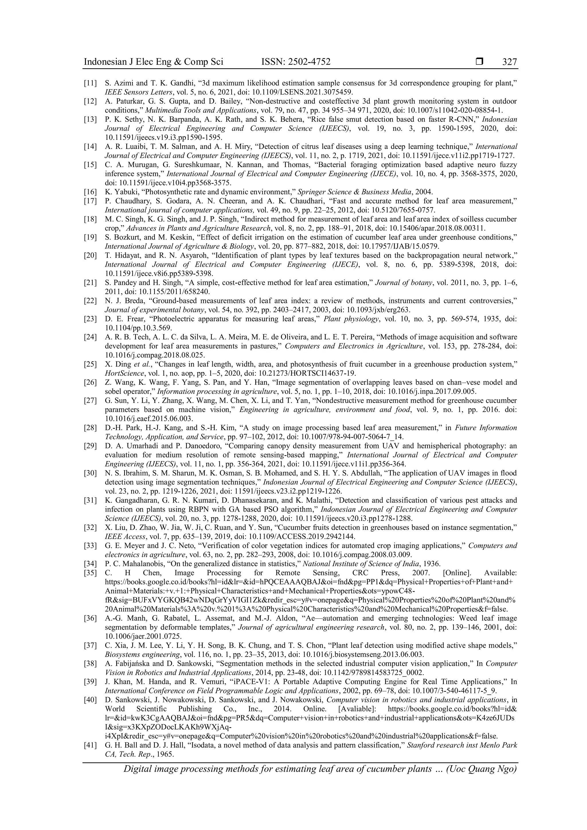 Digital image processing methods for estimating leaf area of cucumber plants | PDF