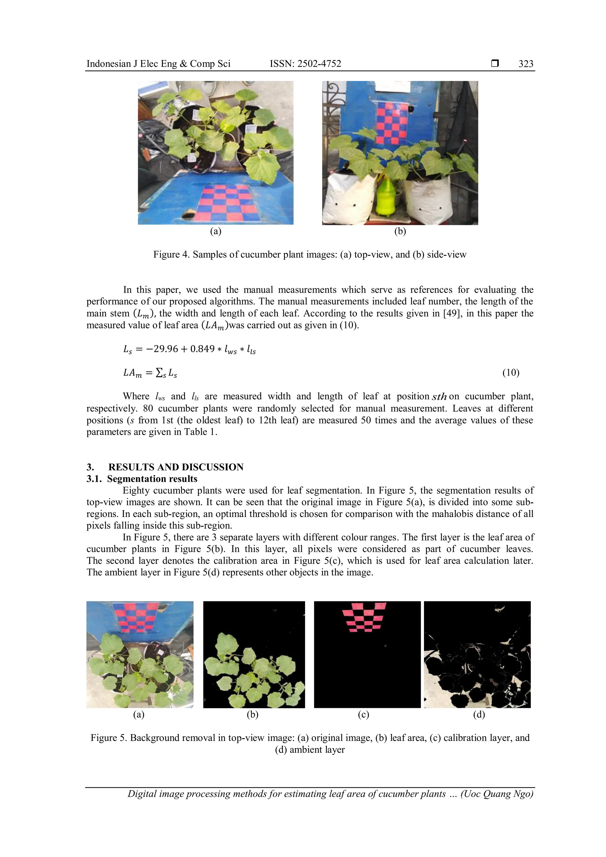 Digital image processing methods for estimating leaf area of cucumber plants | PDF
