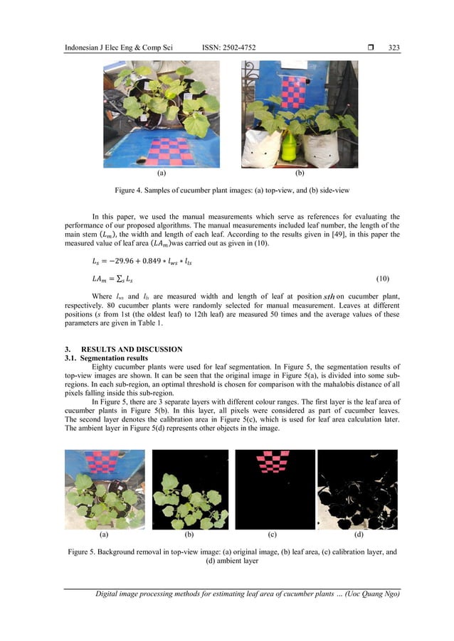 Digital image processing methods for estimating leaf area of cucumber plants | PDF