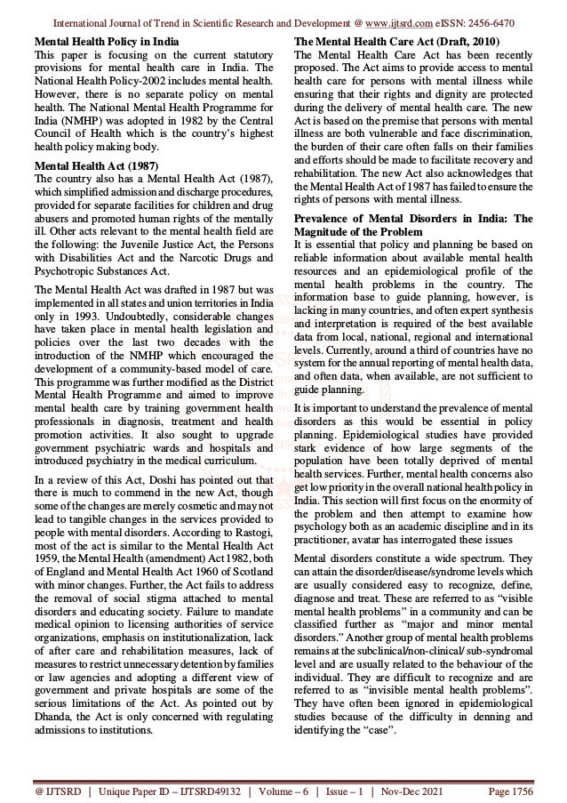Assessment of Mental Health Policy and Programmes in India | PDF