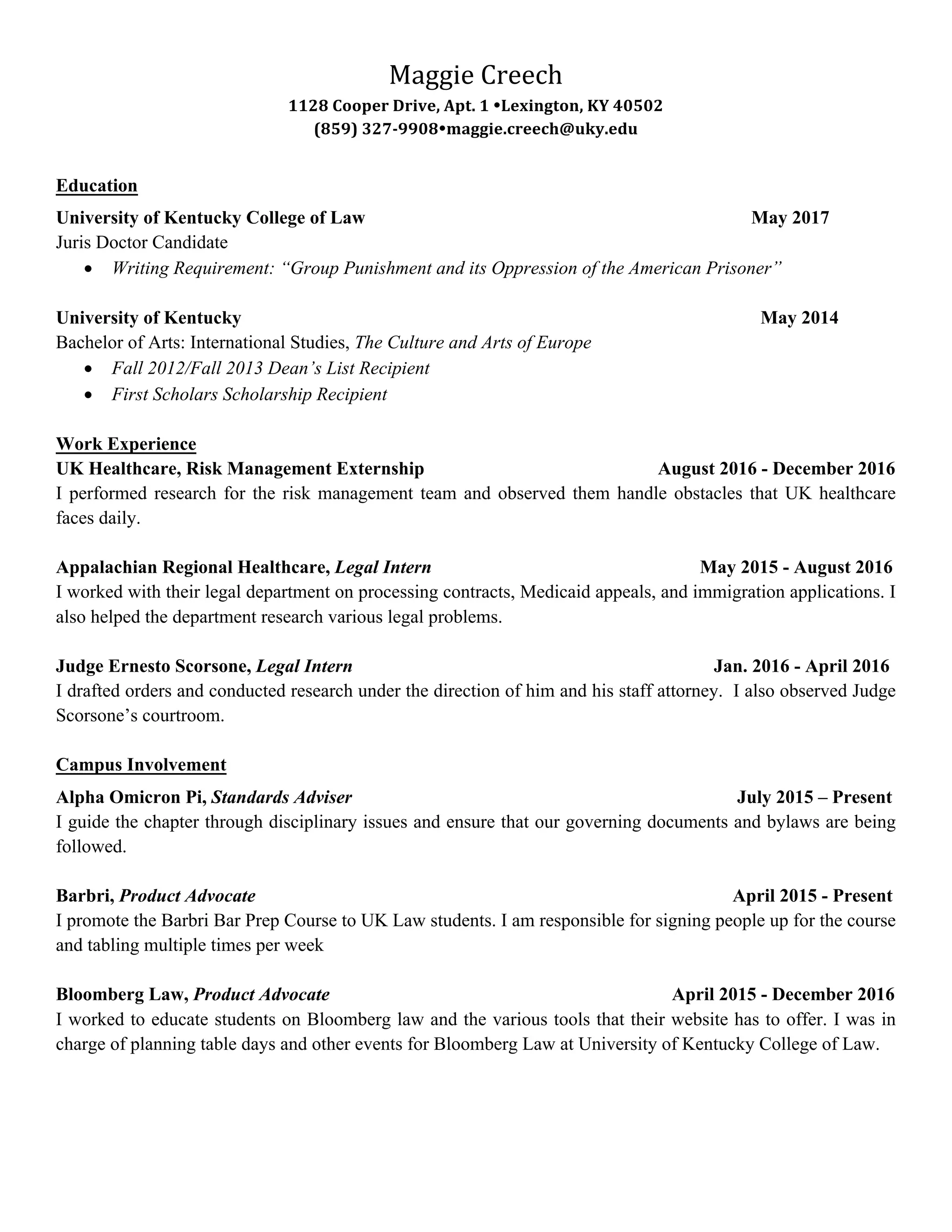 Resume - Creech, Maggie - 2016 | PDF