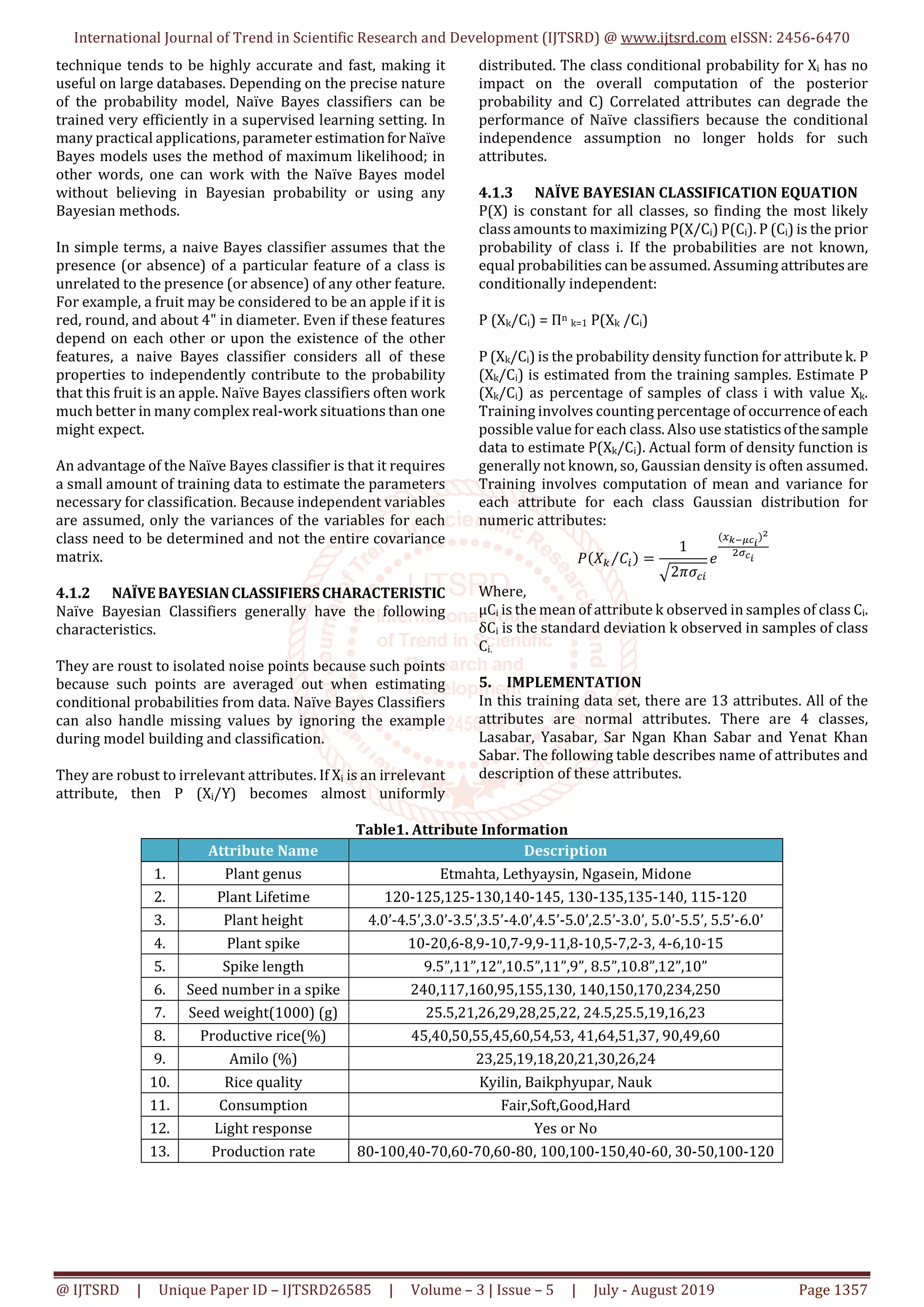 Classification of Paddy Types using Naïve Bayesian Classifiers | PDF Classification of Paddy Types using Naïve Bayesian Classifiers | PDF