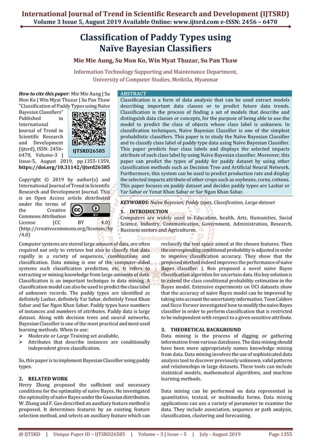 Classification of Paddy Types using Naïve Bayesian Classifiers | PDF