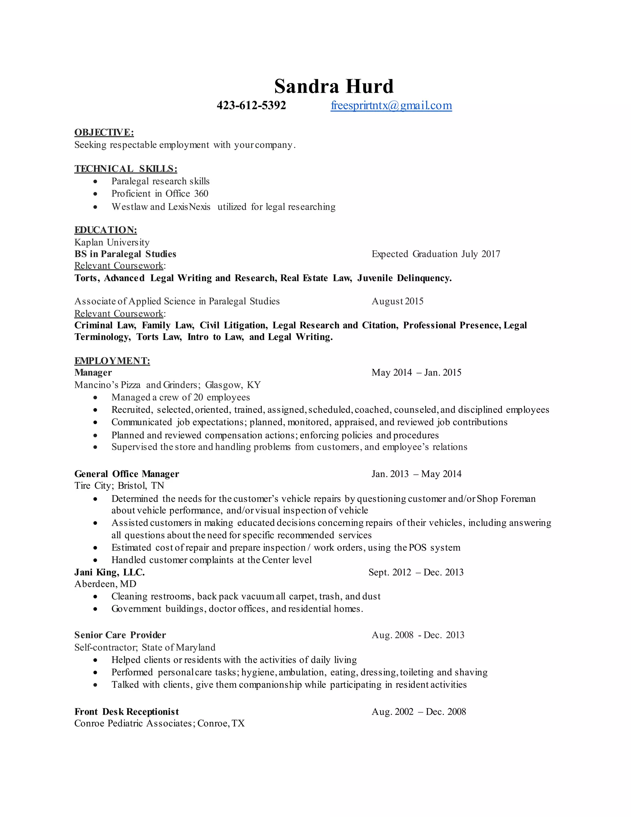 Sandra Hurd, Resume | DOCX