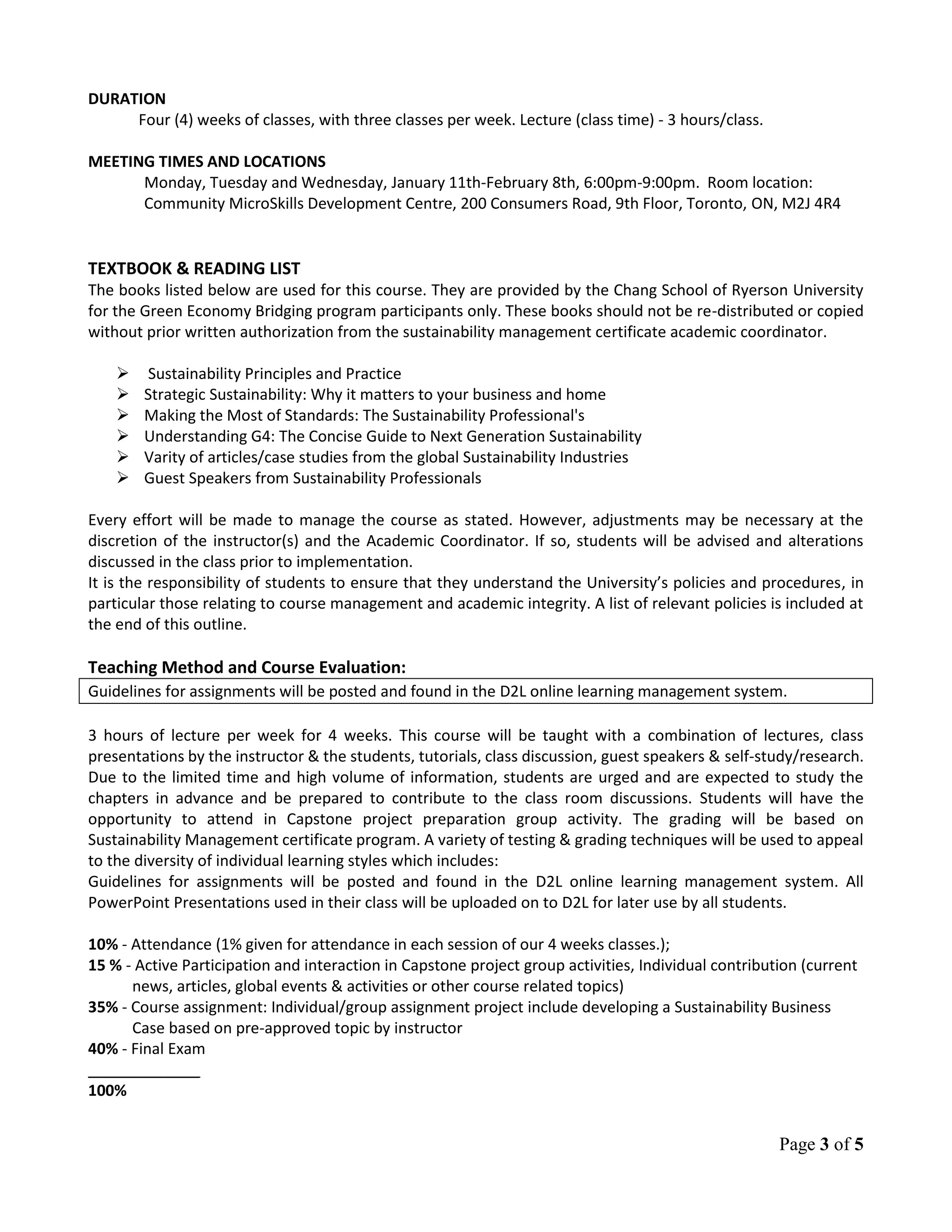 Course outline Sustainability Management II | PDF