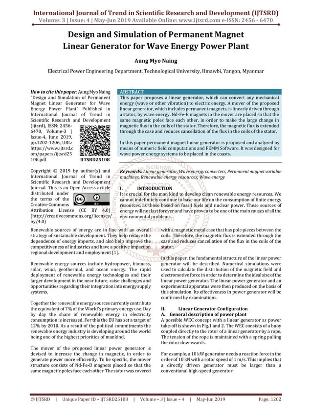 Design and Simulation of Permanent Magnet Linear Generator for Wave Energy Power Plant | PDF