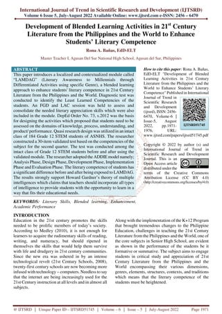 Development of Blended Learning Activities in 21st Century Literature ...