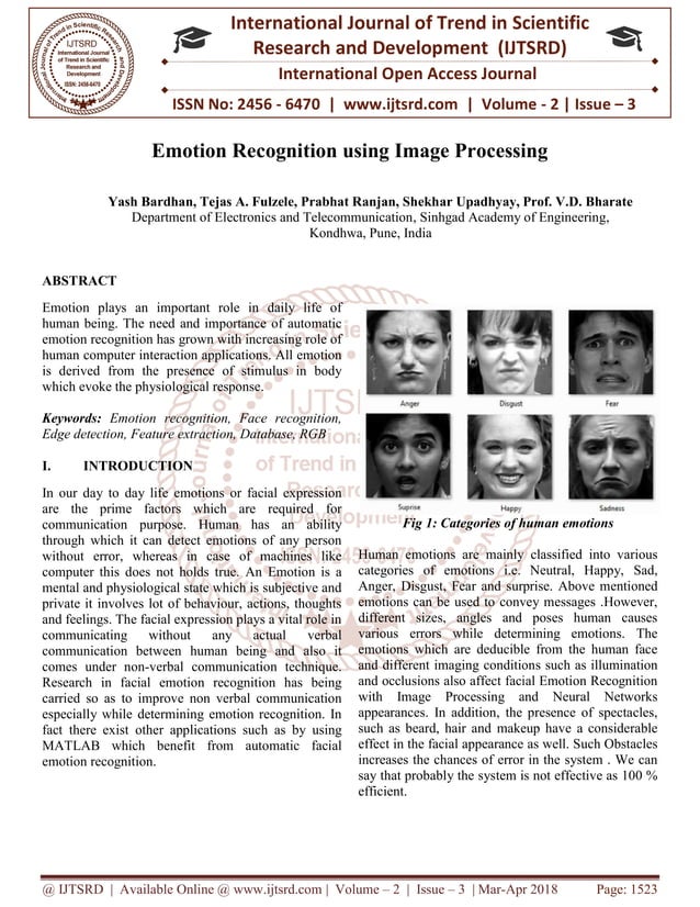 Emotion Recognition using Image Processing | PDF
