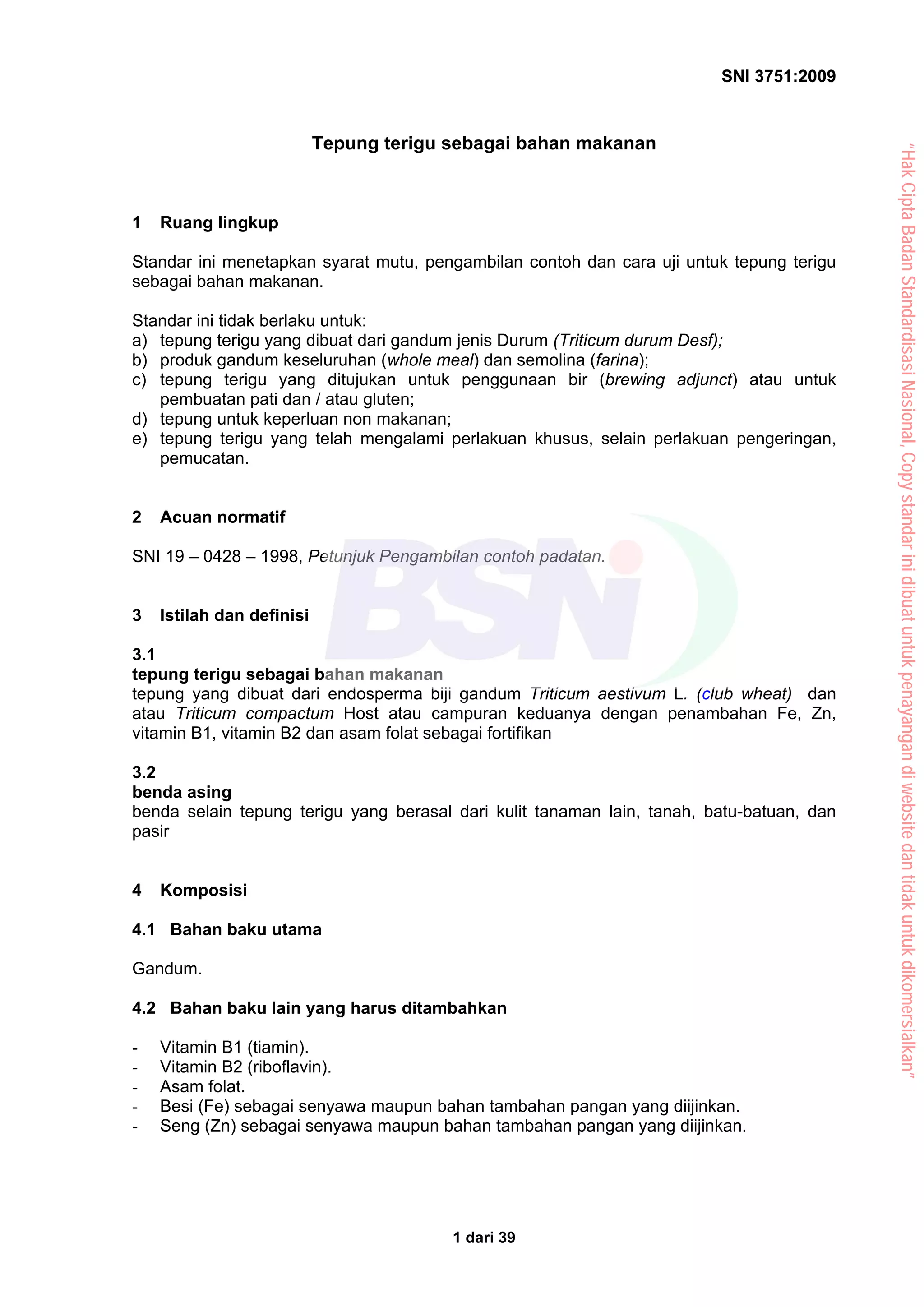25820 sni 3751-2009 (tepung terigu) | PDF