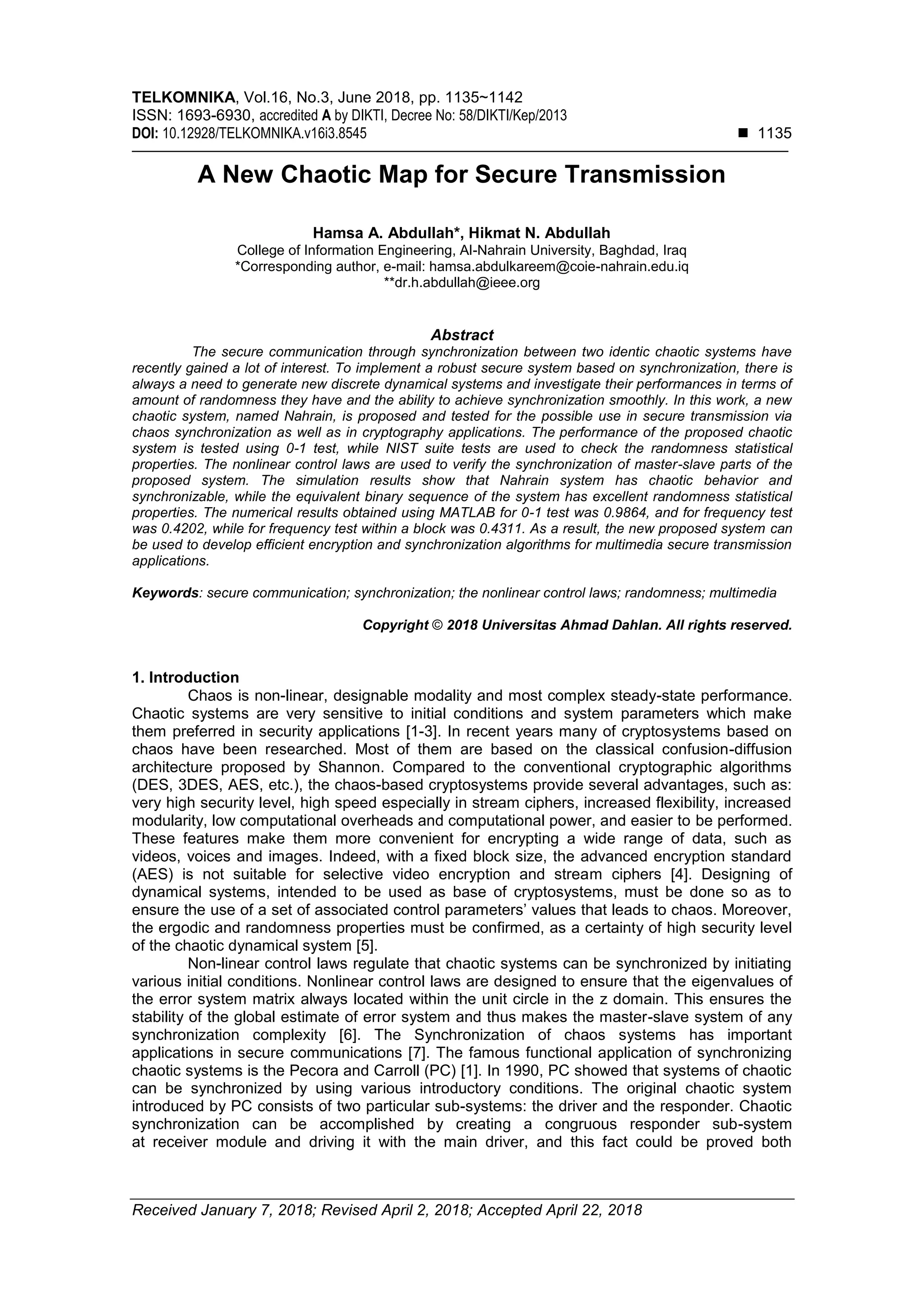 A New Chaotic Map for Secure Transmission | PDF | Physics | Science