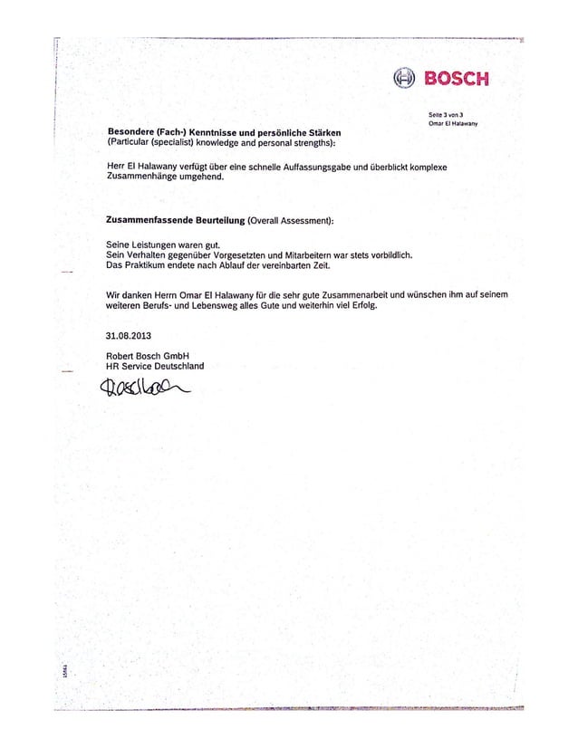 Bosch Internship Certificate - 2013 | PDF | Career Planning | Careers