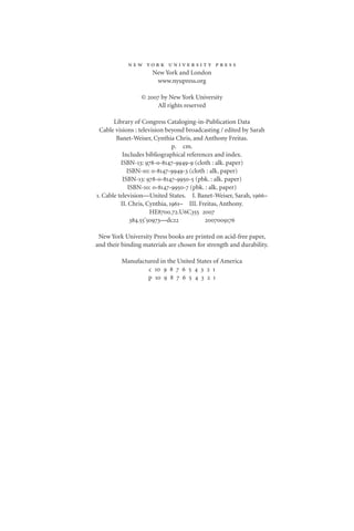 Cable Visions Television Beyond Broadcasting Sarah Banetweiser Editor ...