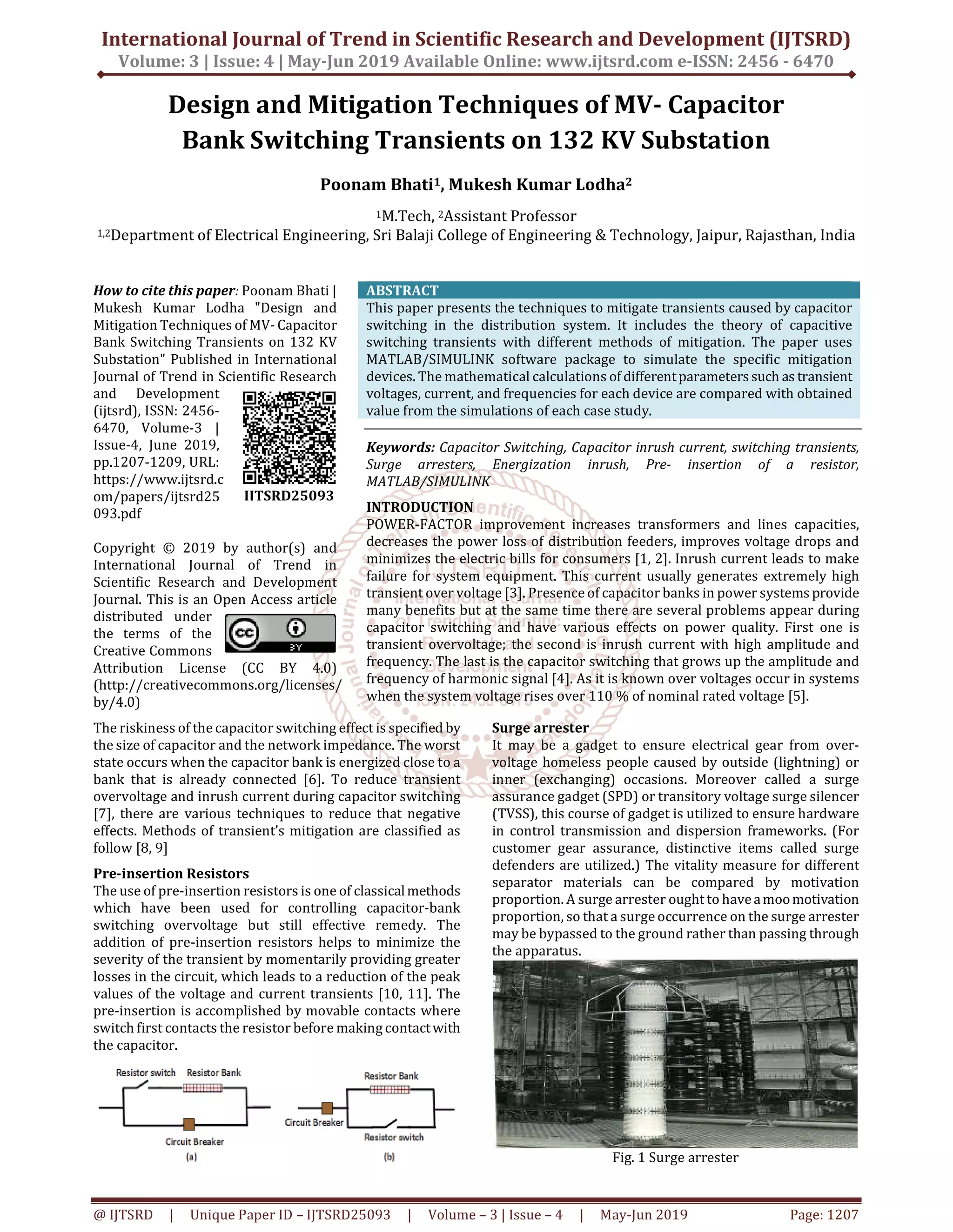 Design and Mitigation Techniques of MV Capacitor Bank Switching ...