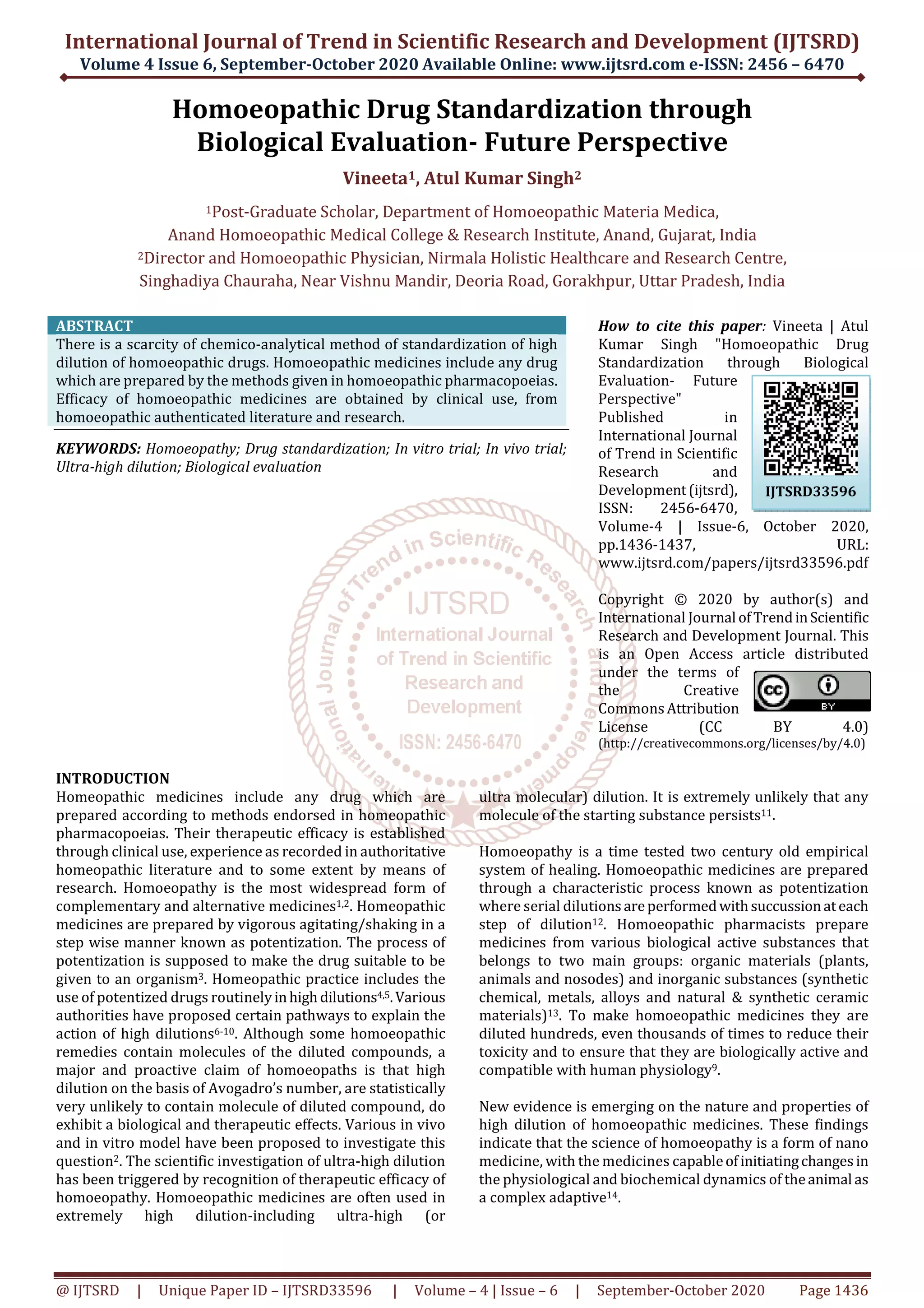 Homoeopathic Drug Standardization through Biological Evaluation Future ...