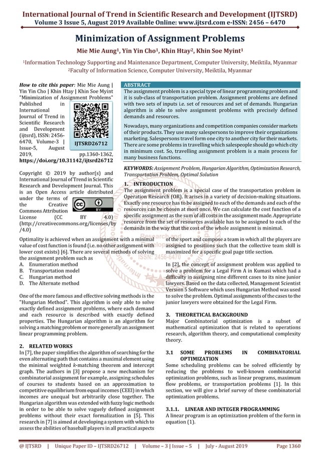 Minimization of Assignment Problems | PDF