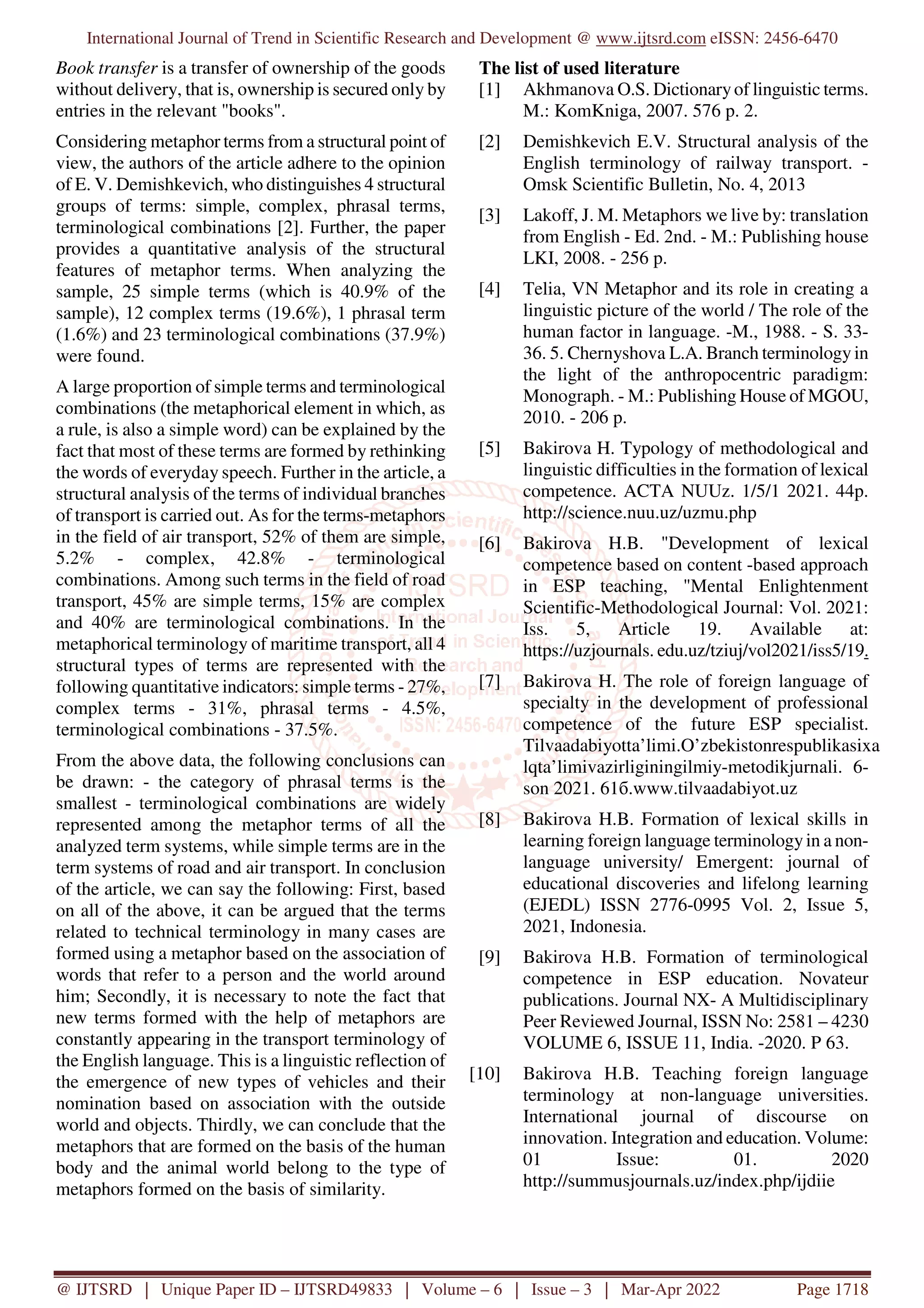Structural and Semantic Analysis of English Metaphors in Transport ...