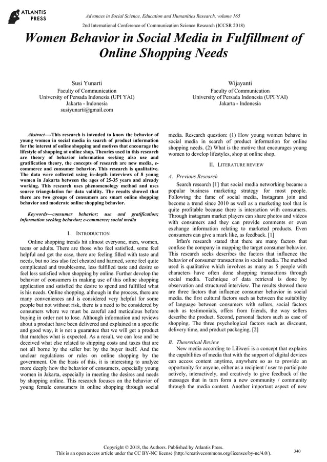 Women Behavior in Social Media in Fulfillment | PDF