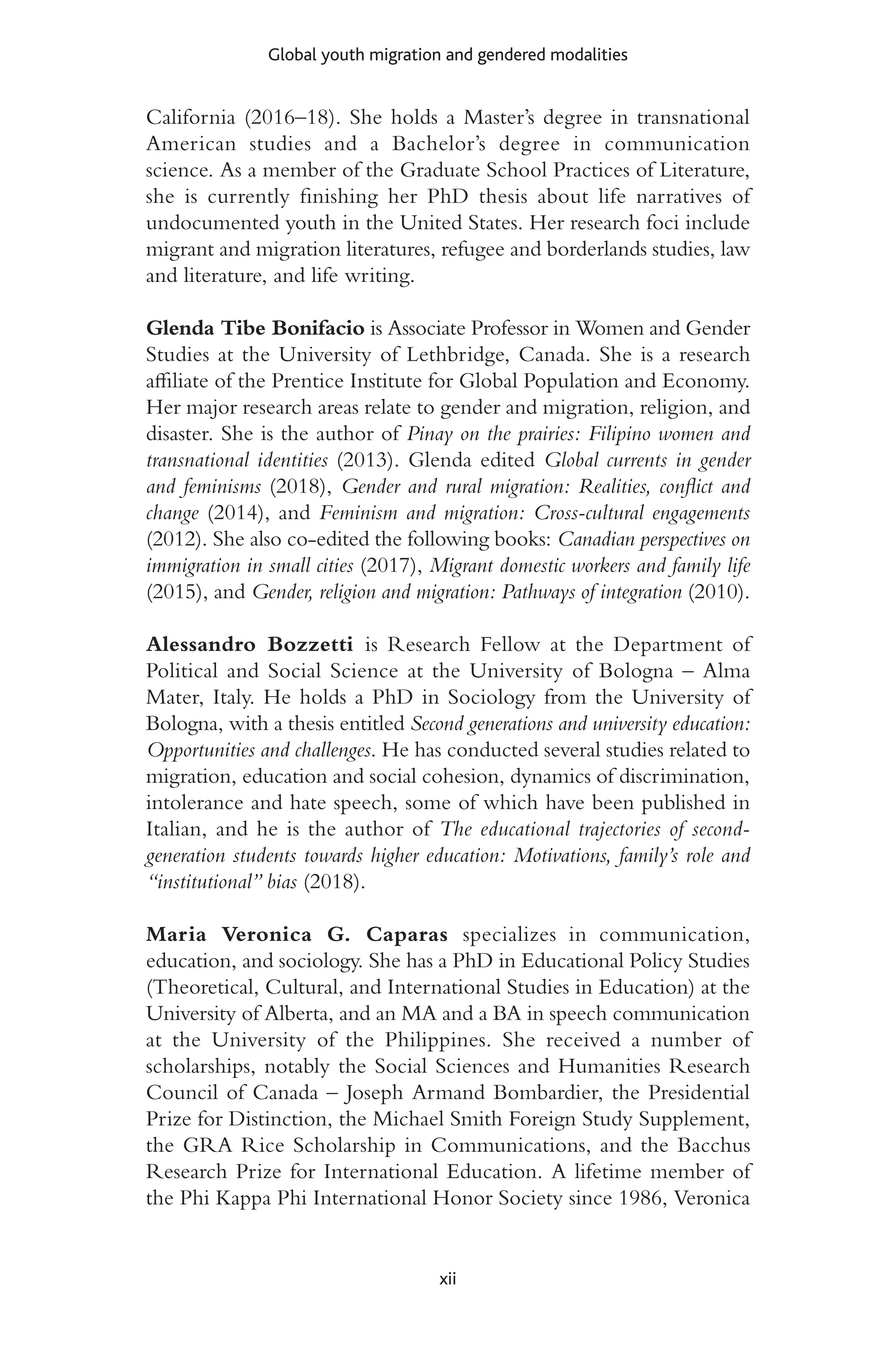 Global Youth Migration And Gendered Modalities Glenda Bonifacio Editor ...