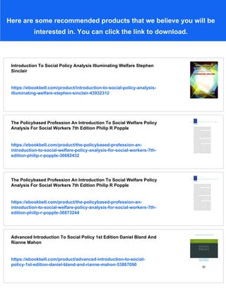 Introduction To Social Policy Analysis Illuminating Welfare Stephen ...