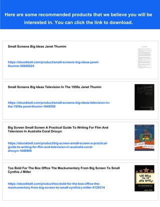 Big Screens Small Forms Visual Varieties In Digital Media Culture Lisa ...