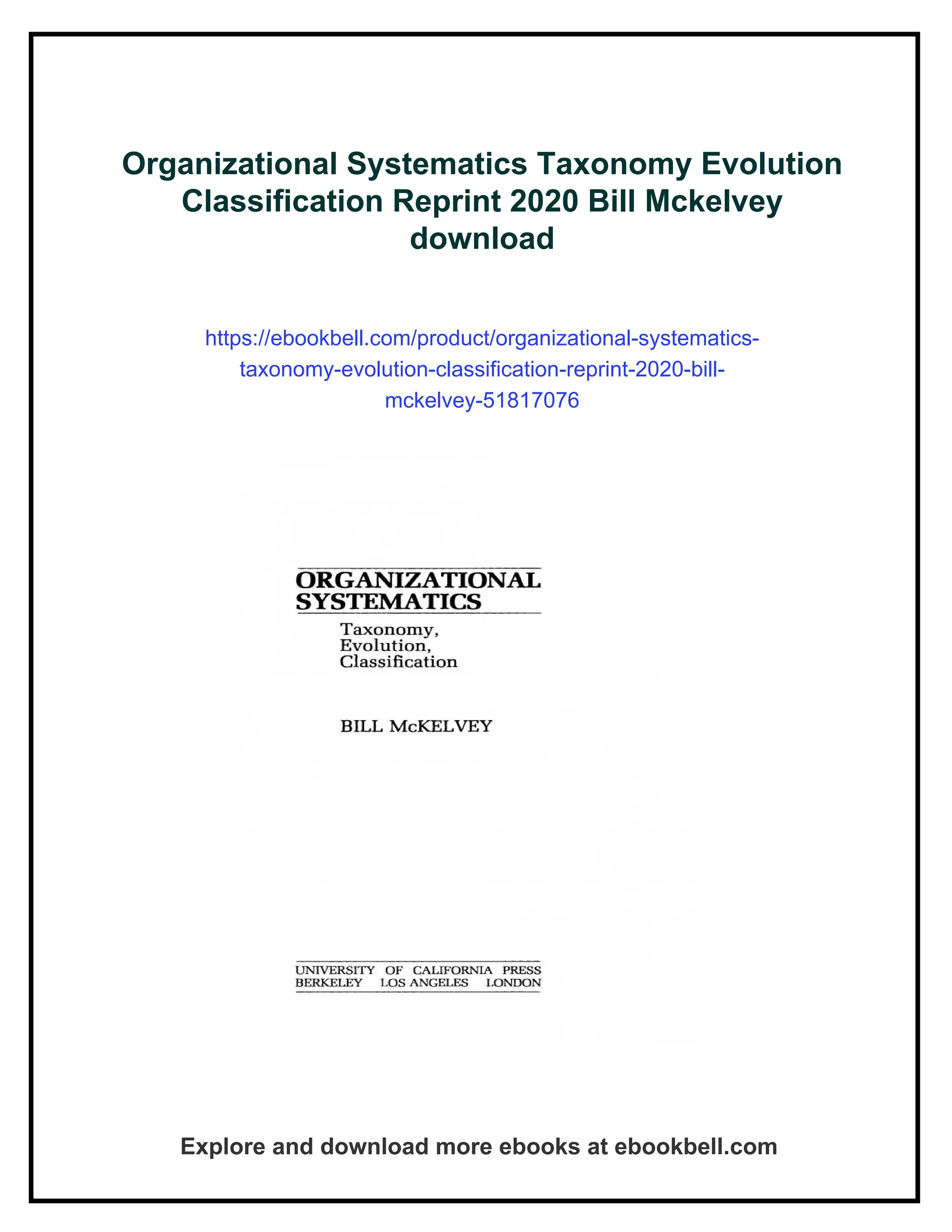 Organizational Systematics Taxonomy Evolution Classification Reprint 2020 Bill Mckelvey | PDF